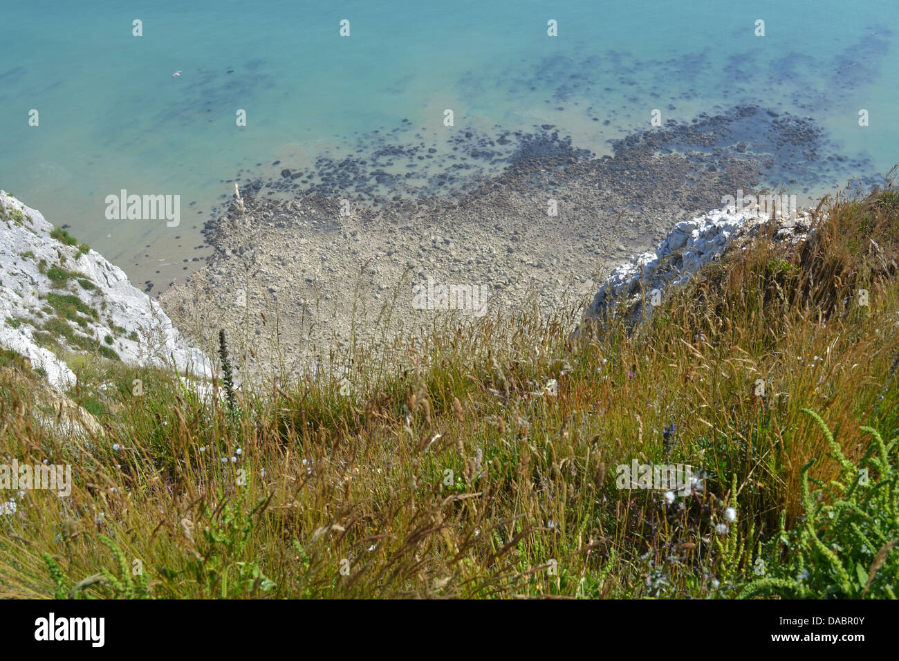 view down cliff, Beachy Head, Eastbourne, Sussex, England Stock Photo ...