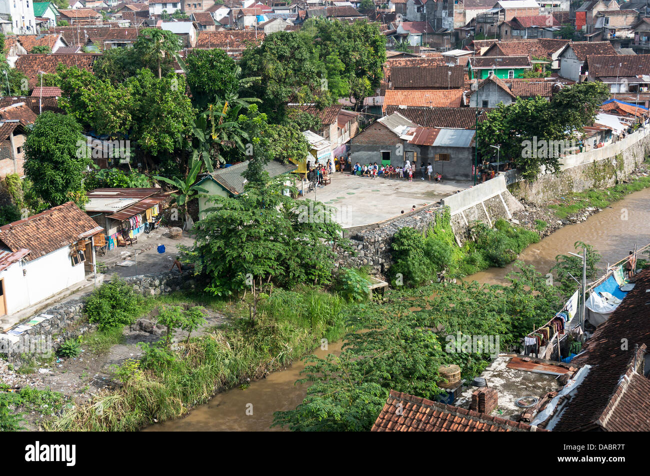 River and rooftops from a bridge in Yogjakarta, Java, Indonesia Stock ...