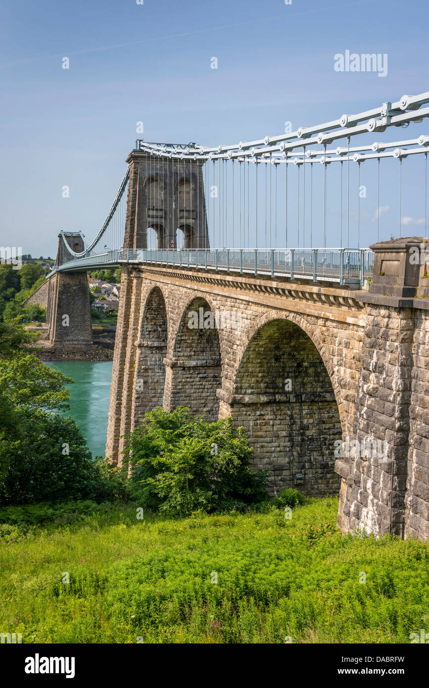 Telford's Menai suspension bridge Bangor North Wales Stock Photo - Alamy