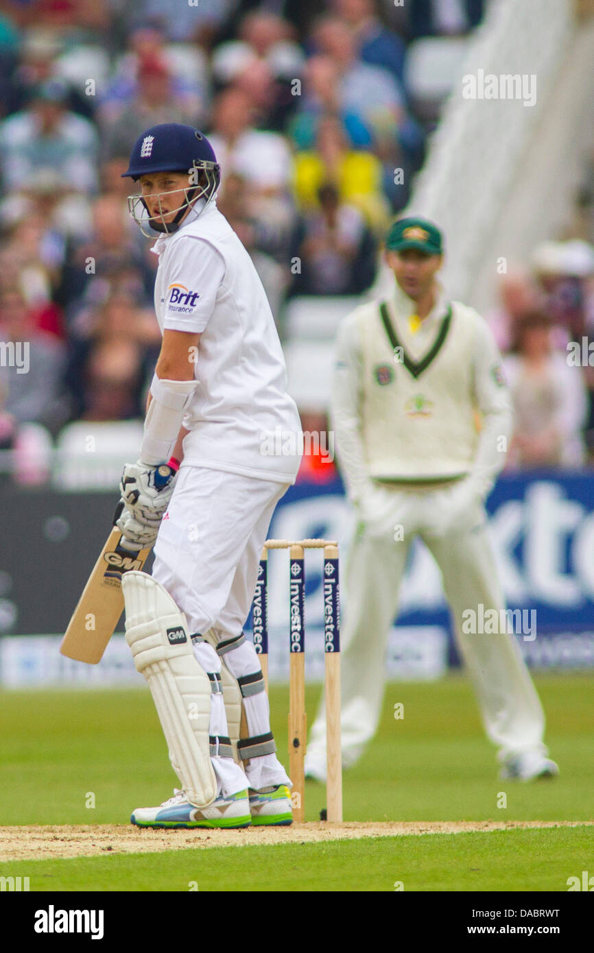 Nottingham, UK. 10th July, 2013. England's Joe Root and Australia's ...