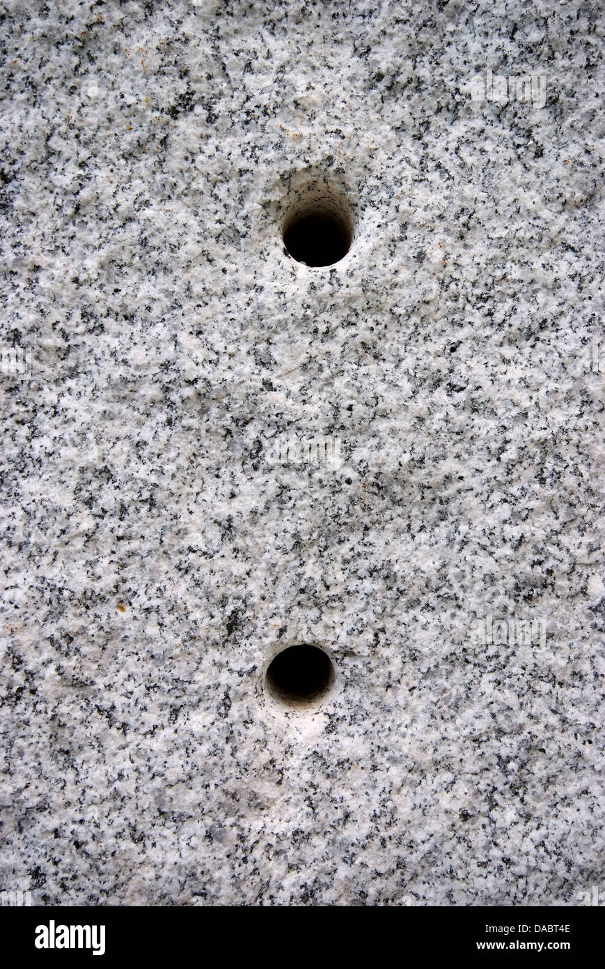 Round hole on the granite.The surface of Black and white granite stone ...