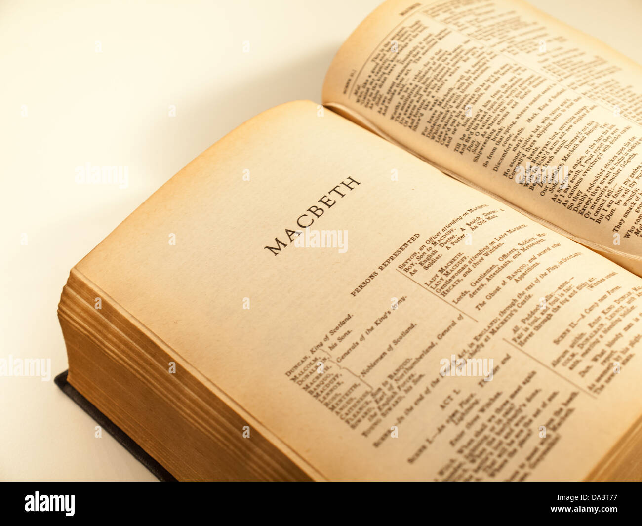 an old aged copy of the complete works of Shakespeare open at the first ...