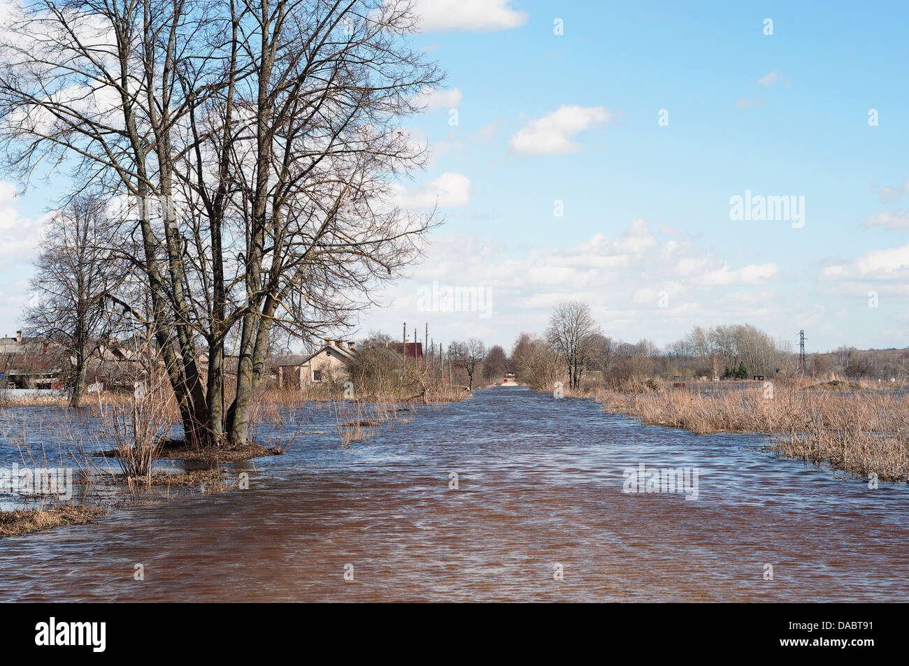 Spring flood river in the suburbs Stock Photo - Alamy