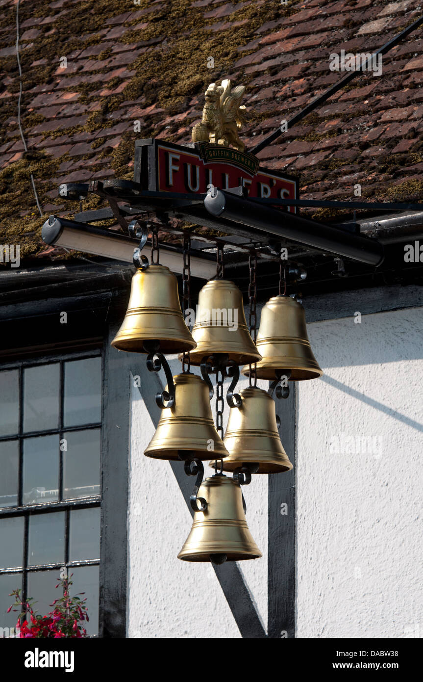 The Six Bells pub sign, Thame, Oxfordshire, UK Stock Photo - Alamy