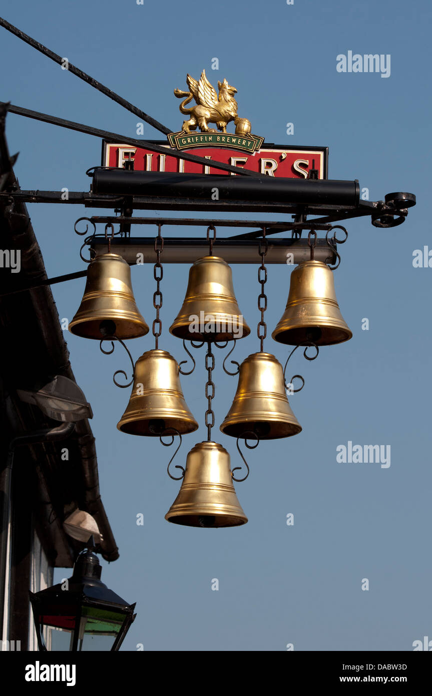 The Six Bells pub sign, Thame, Oxfordshire, UK Stock Photo - Alamy