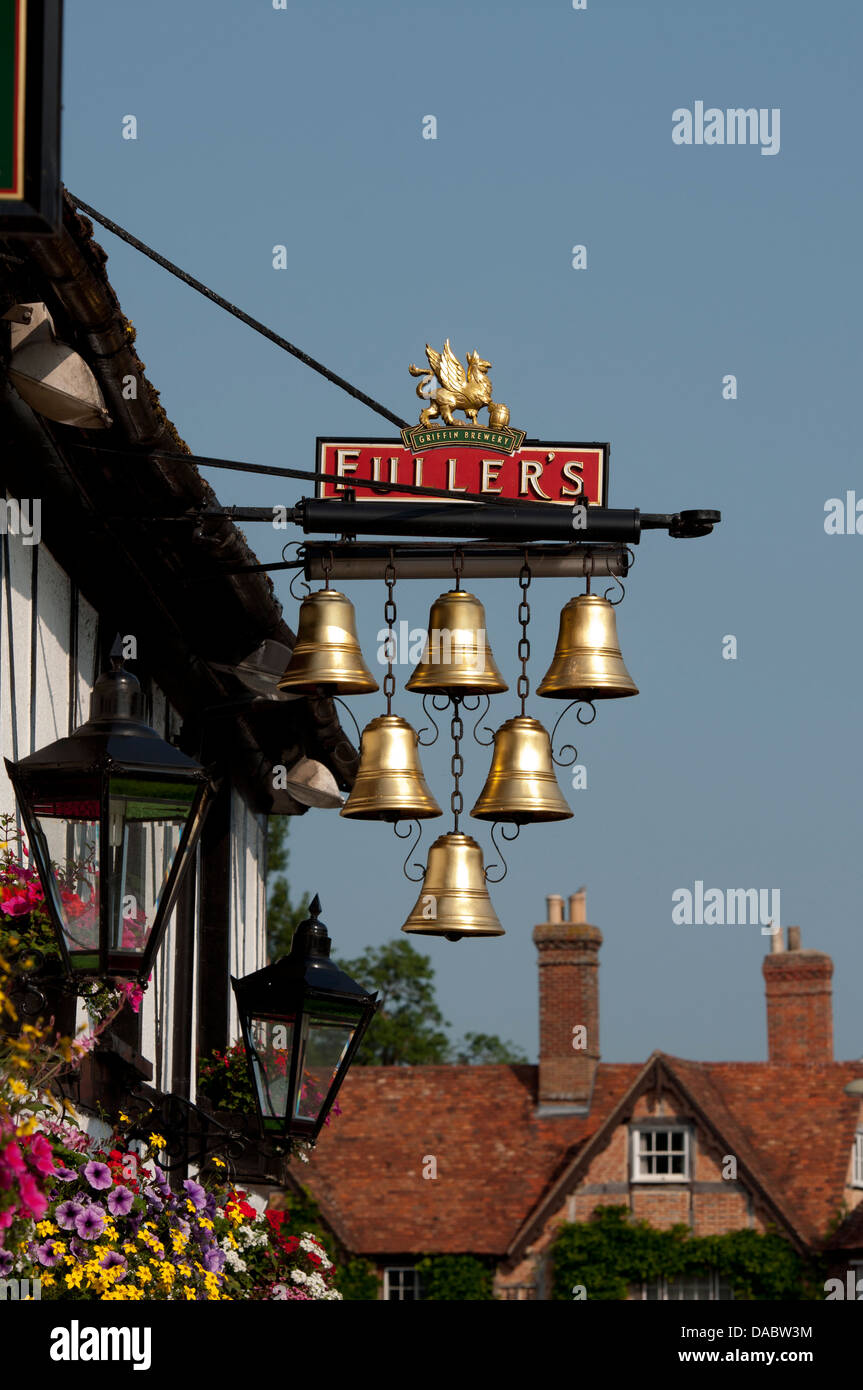 The Six Bells pub sign, Thame, Oxfordshire, UK Stock Photo - Alamy