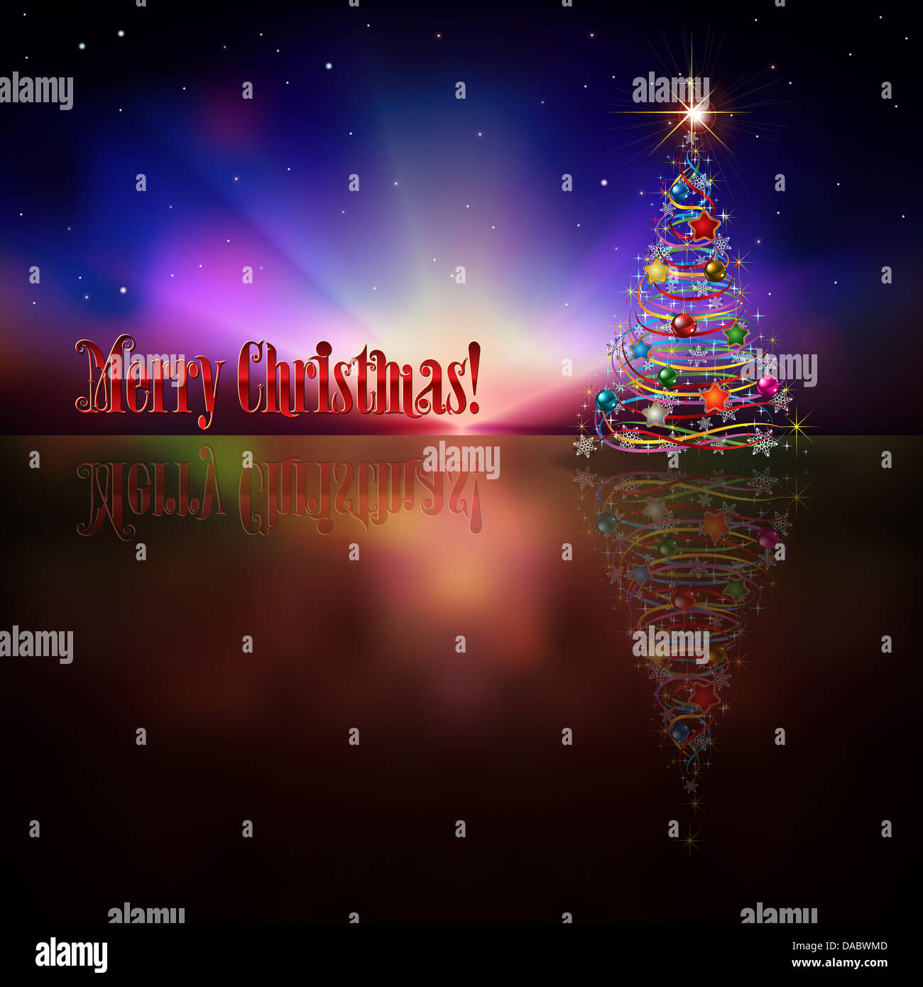 Abstract dark celebration background with Christmas tree and stars ...