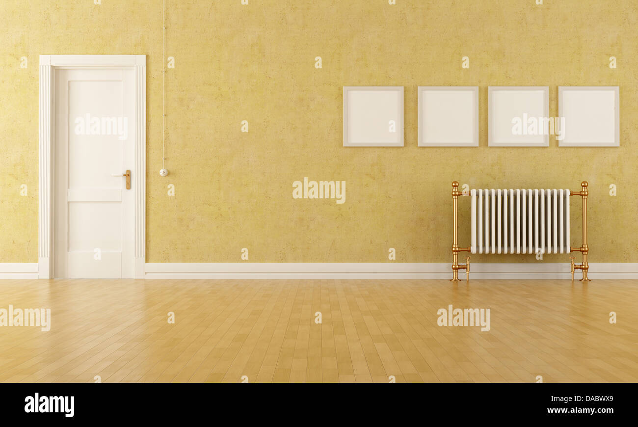 Vintage room with classic door and old radiator Stock Photo - Alamy