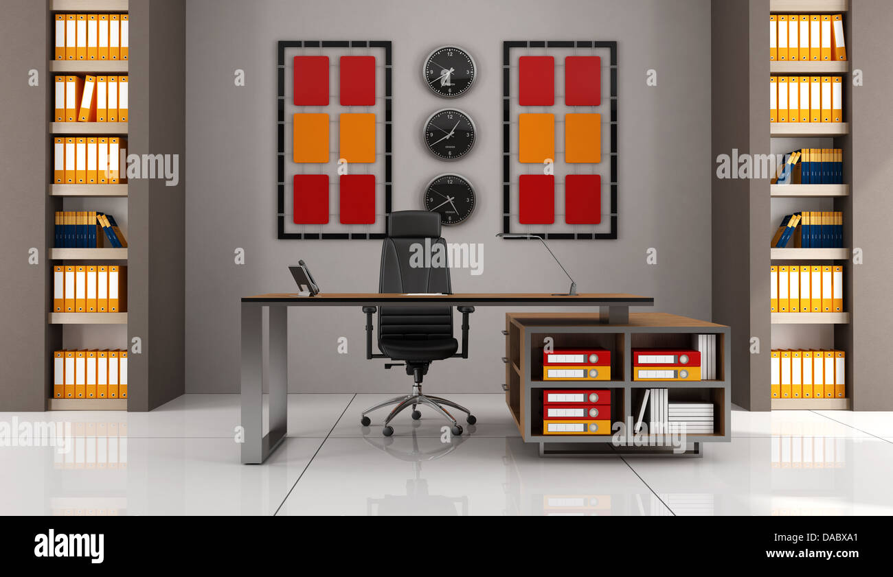 contemporary office with modern desk - rendering Stock Photo - Alamy