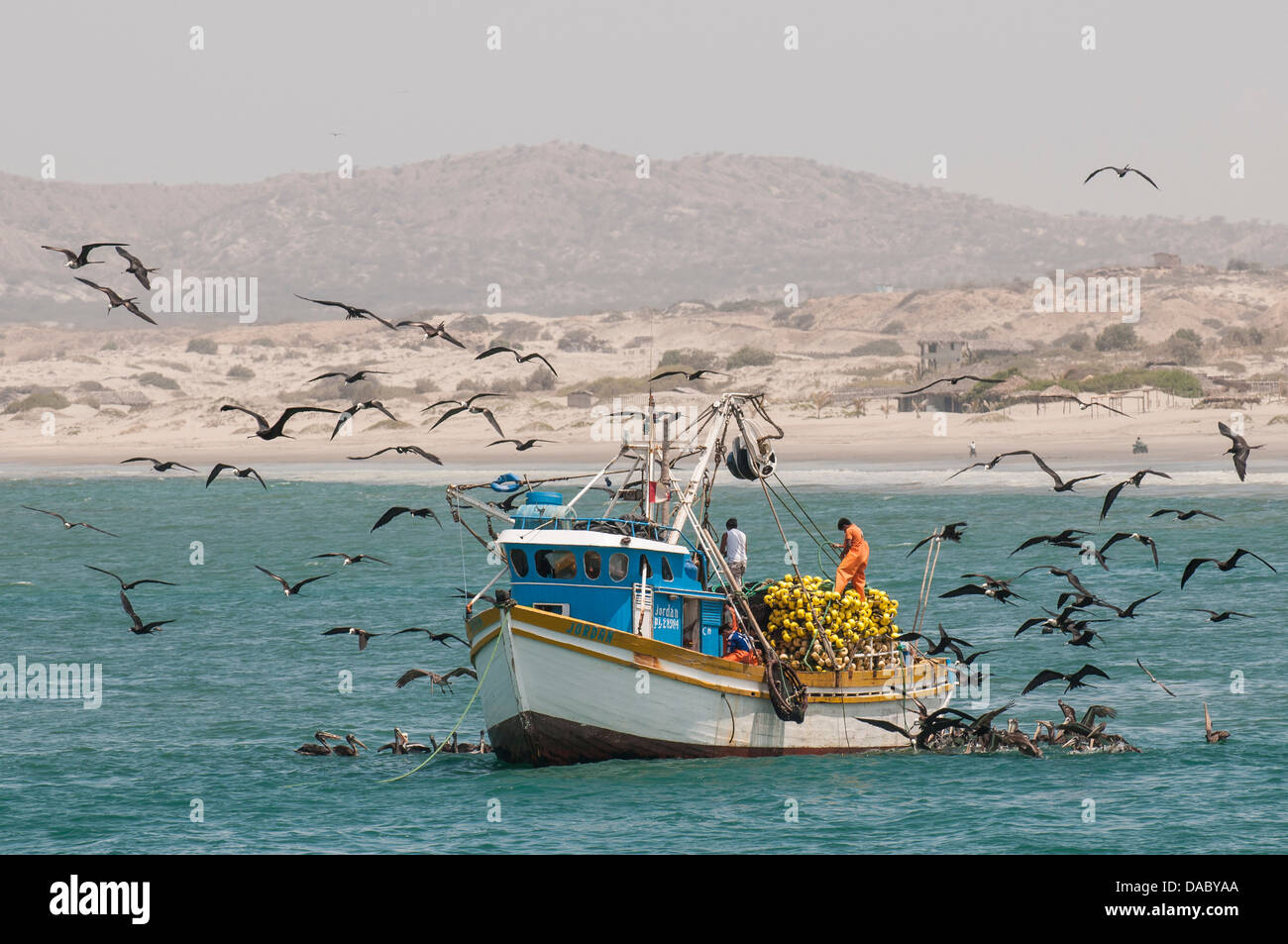 Fishing boat Los Organos village near Mancora, Peru, South America ...