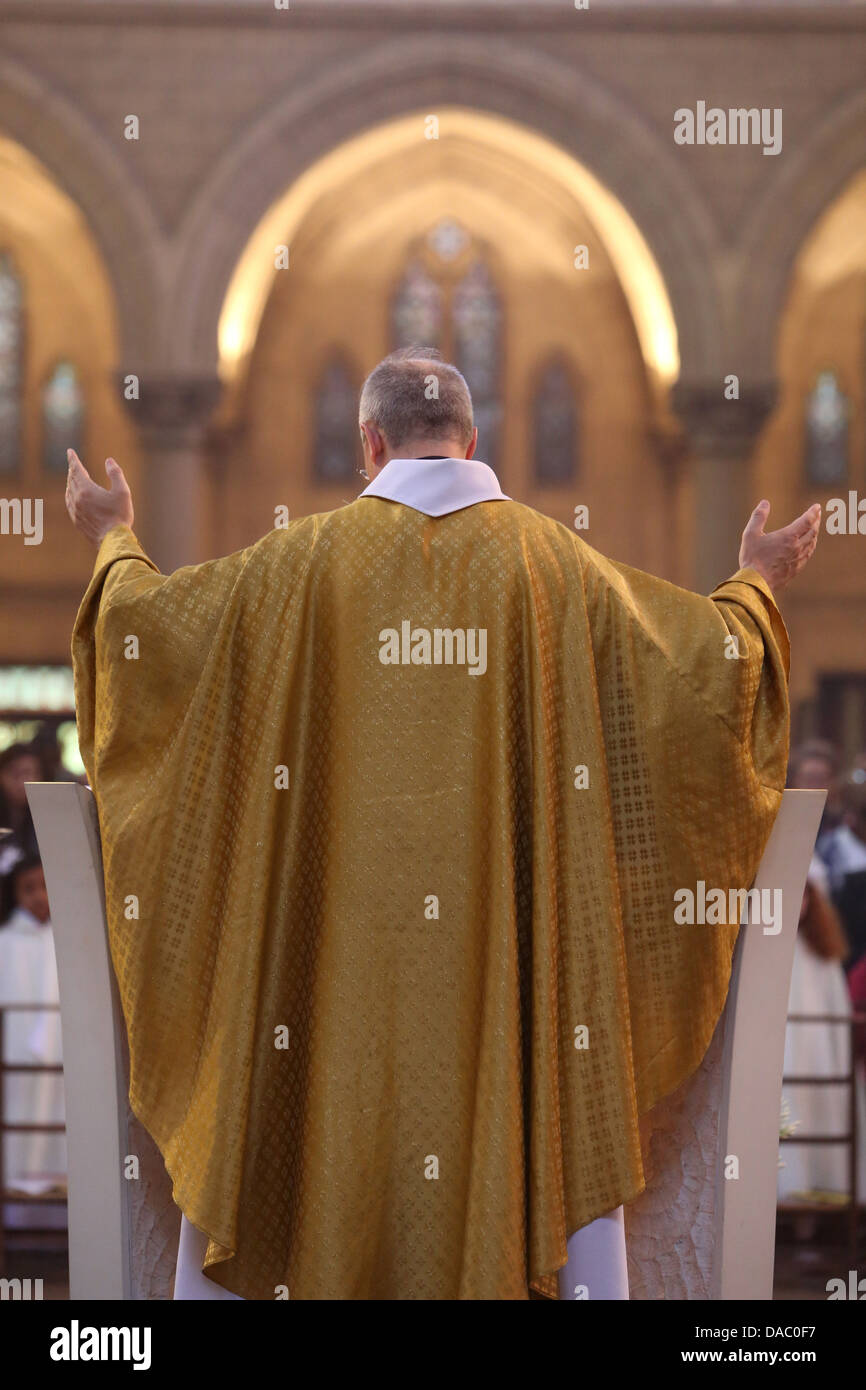 Priest during Eucharist celebration, Paris, France, Europe Stock Photo ...