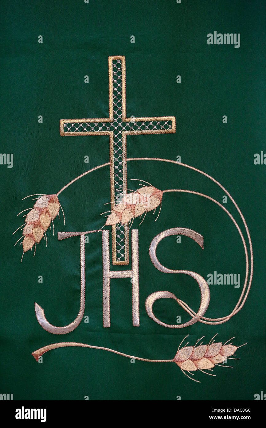 Jesus Christ Christogram or monogram in embroidery in Maria SS Stock ...