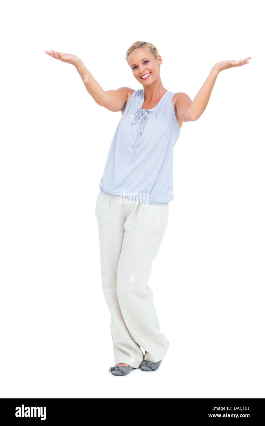 Woman standing raised arms Cut Out Stock Images & Pictures - Alamy