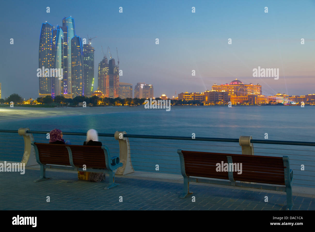 Emirate Towers and Emirates Palace at night, Abu Dhabi, United Arab ...