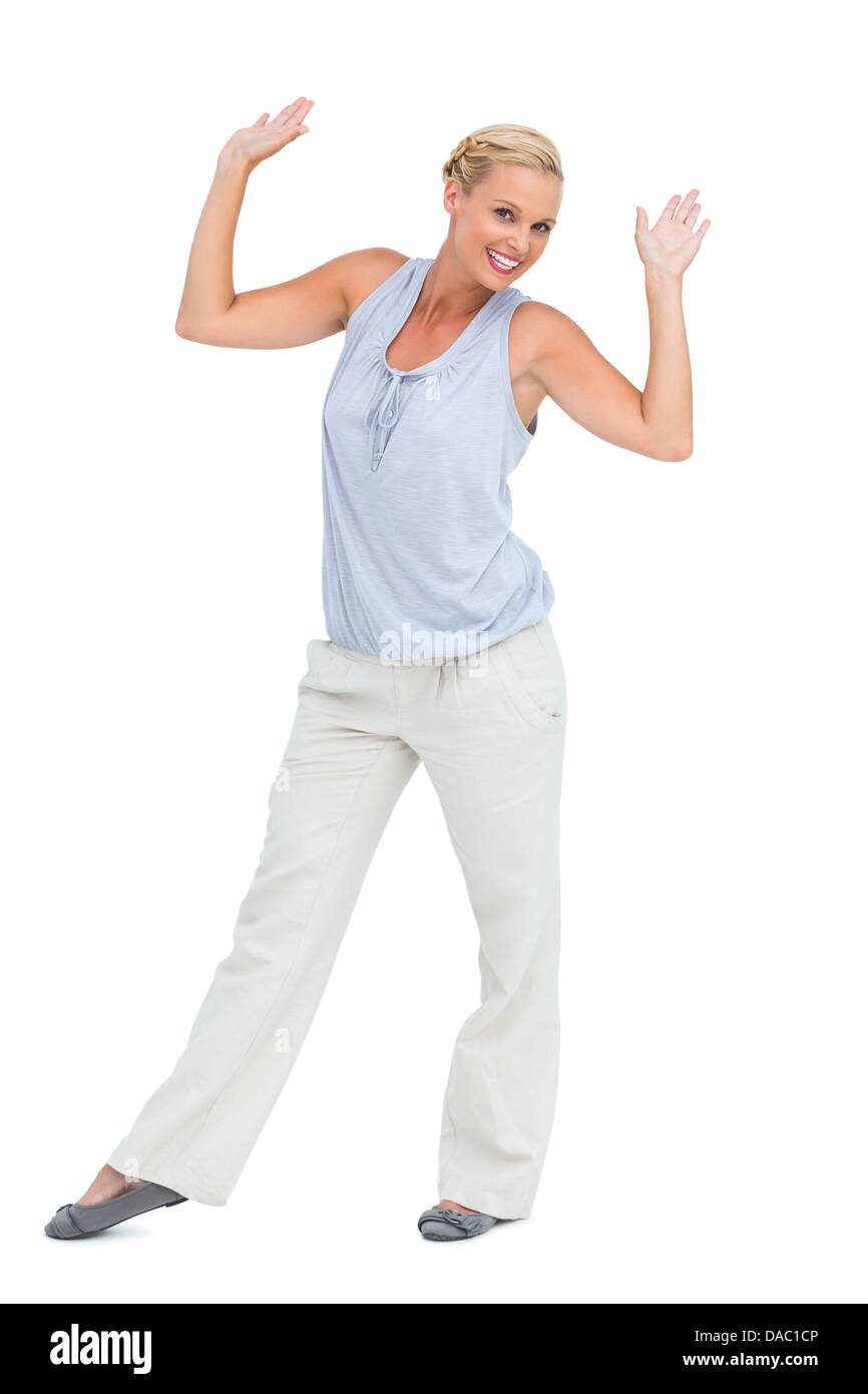 Excited woman with hands raised hi-res stock photography and images - Alamy