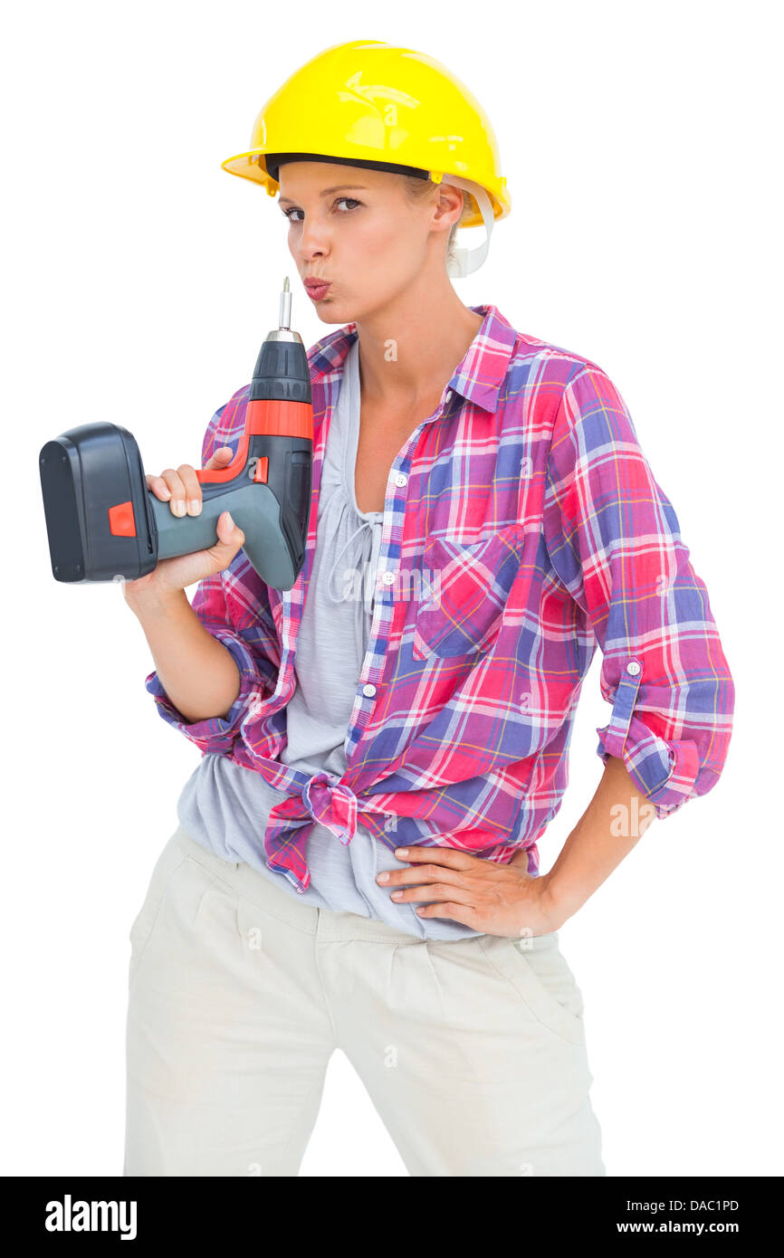 Serious handy woman with a power drill Stock Photo - Alamy