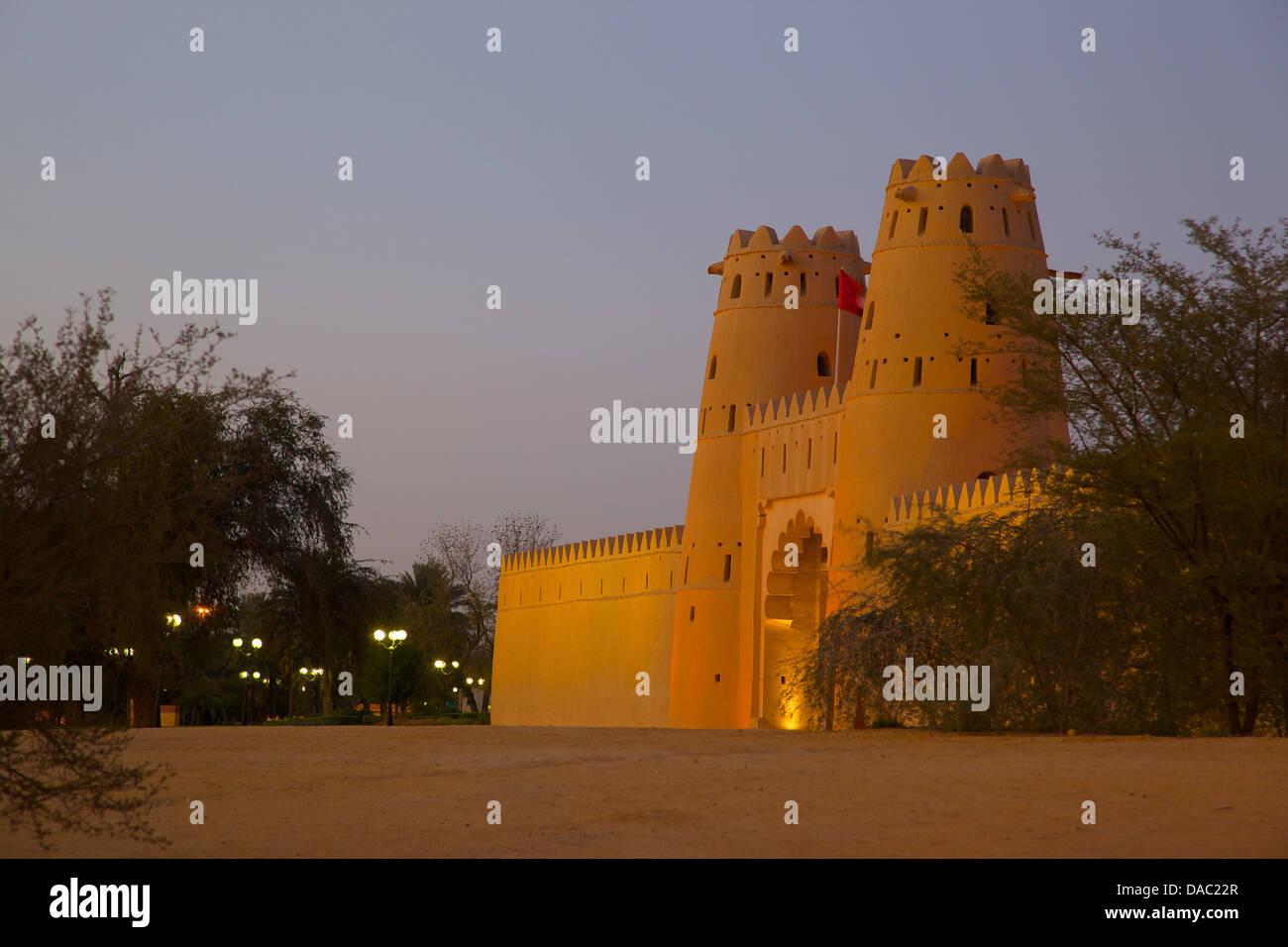 Al Jahili Fort at dusk, Al Jahili Park, Al Ain, Abu Dhabi, United Arab ...
