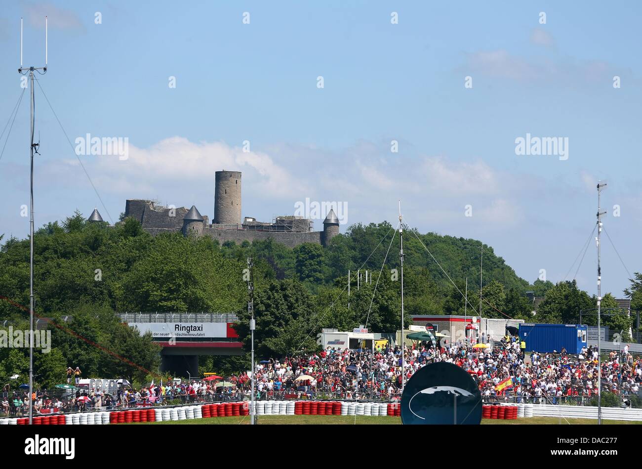 Nuerburg Castle is seen behind the Nuerburgring circuit in Nuerburg ...