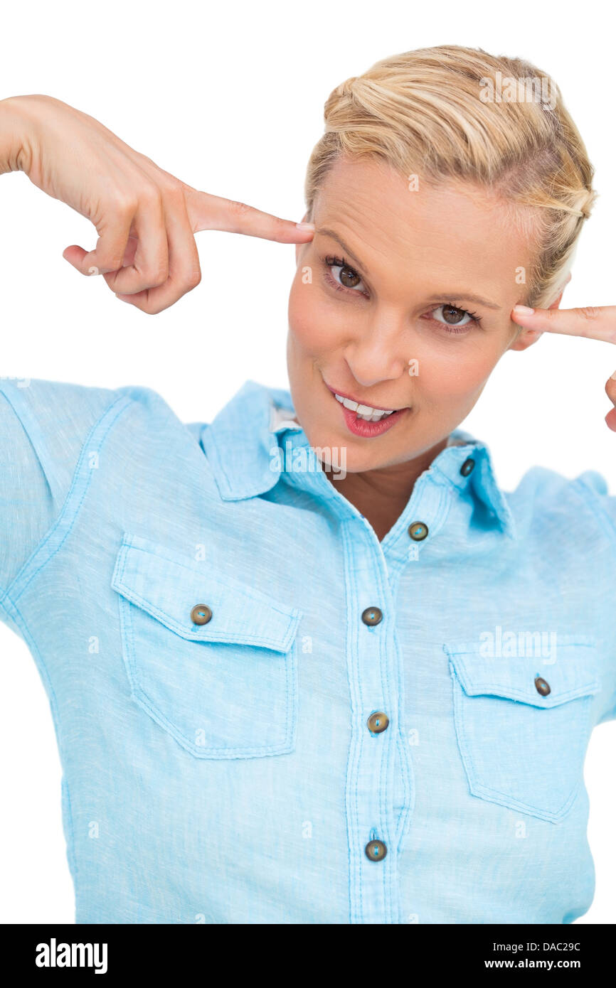 Silly blonde looking at camera Stock Photo - Alamy