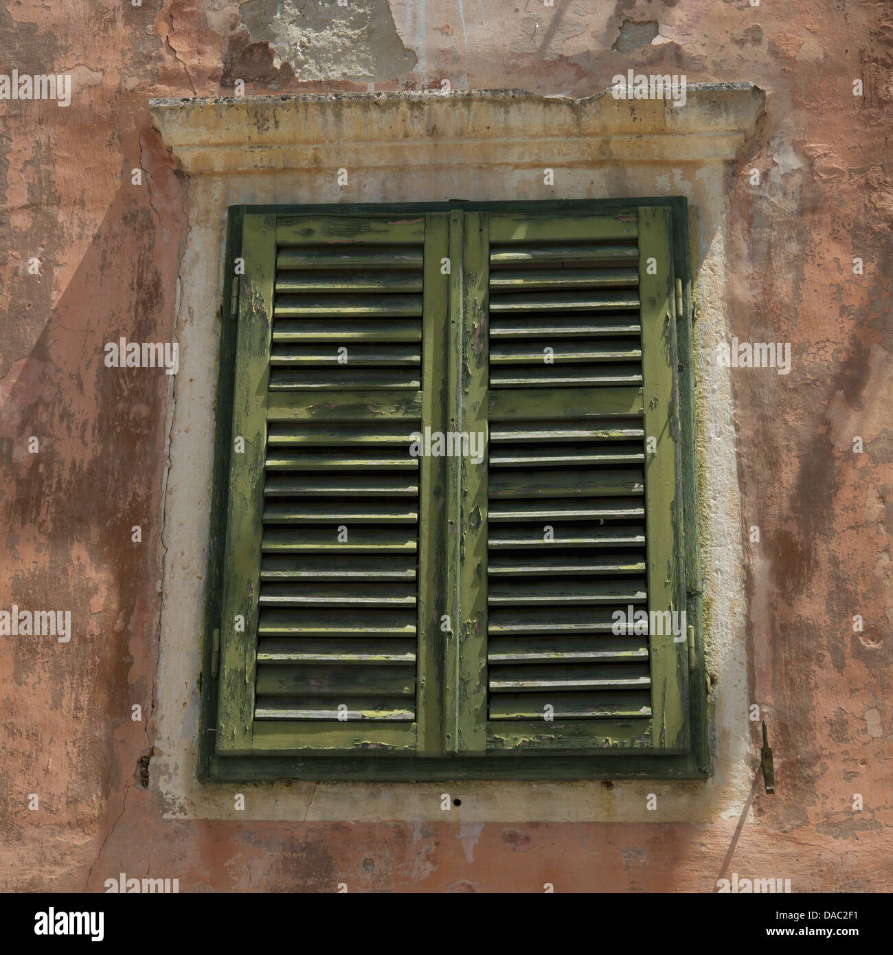 window with green shutter on house on island of Sipan Croatia Stock ...