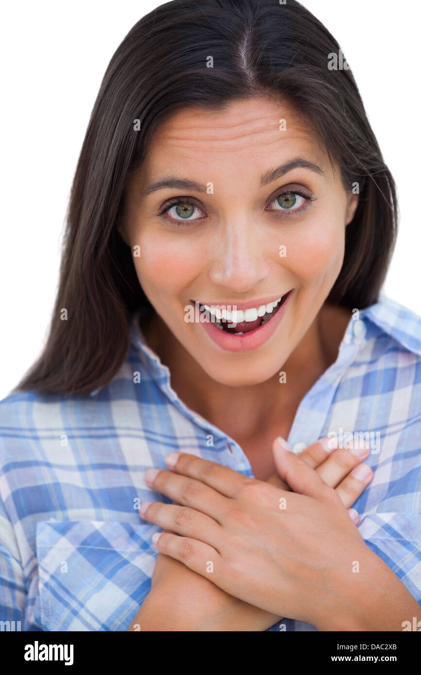 Surprised young woman with open mouth Stock Photo - Alamy