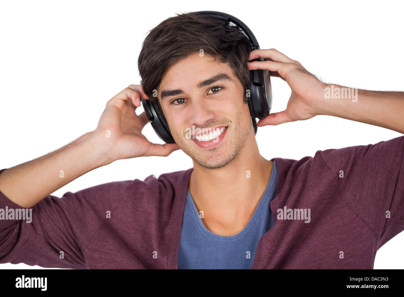 Smiling man with headphones Stock Photo - Alamy
