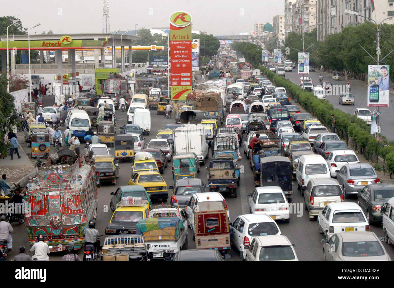 A large number of vehicles seen stuck in traffic jam on the busiest ...