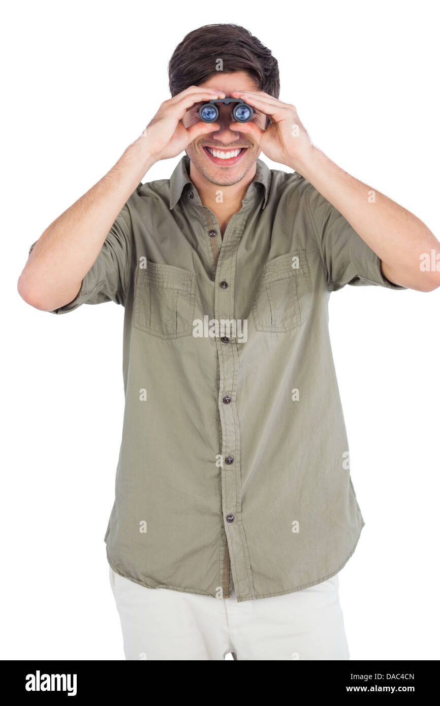 Man using binoculars Stock Photo - Alamy