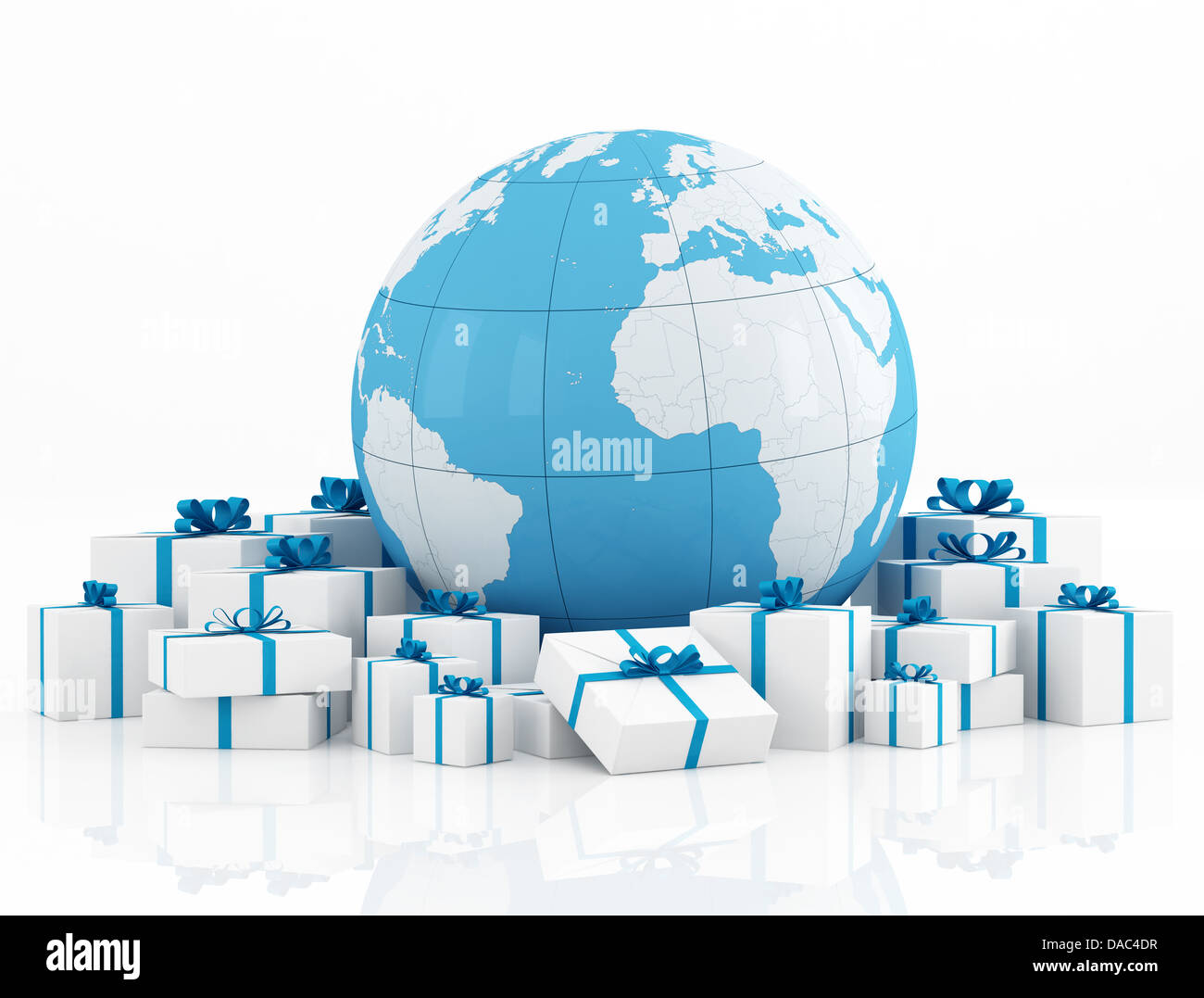 earth globe and gift box on white - rendering Stock Photo - Alamy