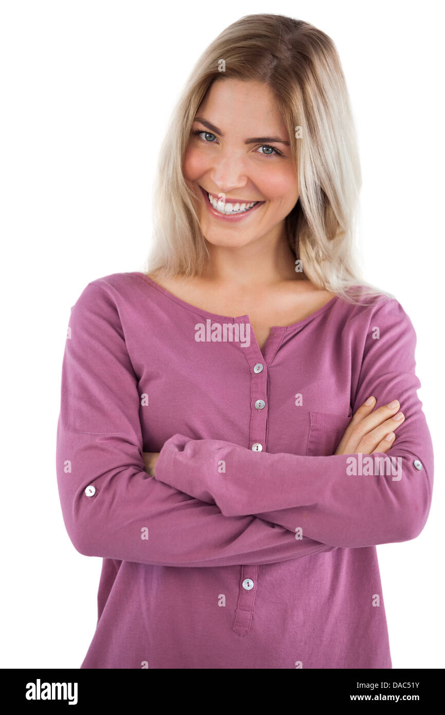 Happy woman arms crossed hi-res stock photography and images - Alamy