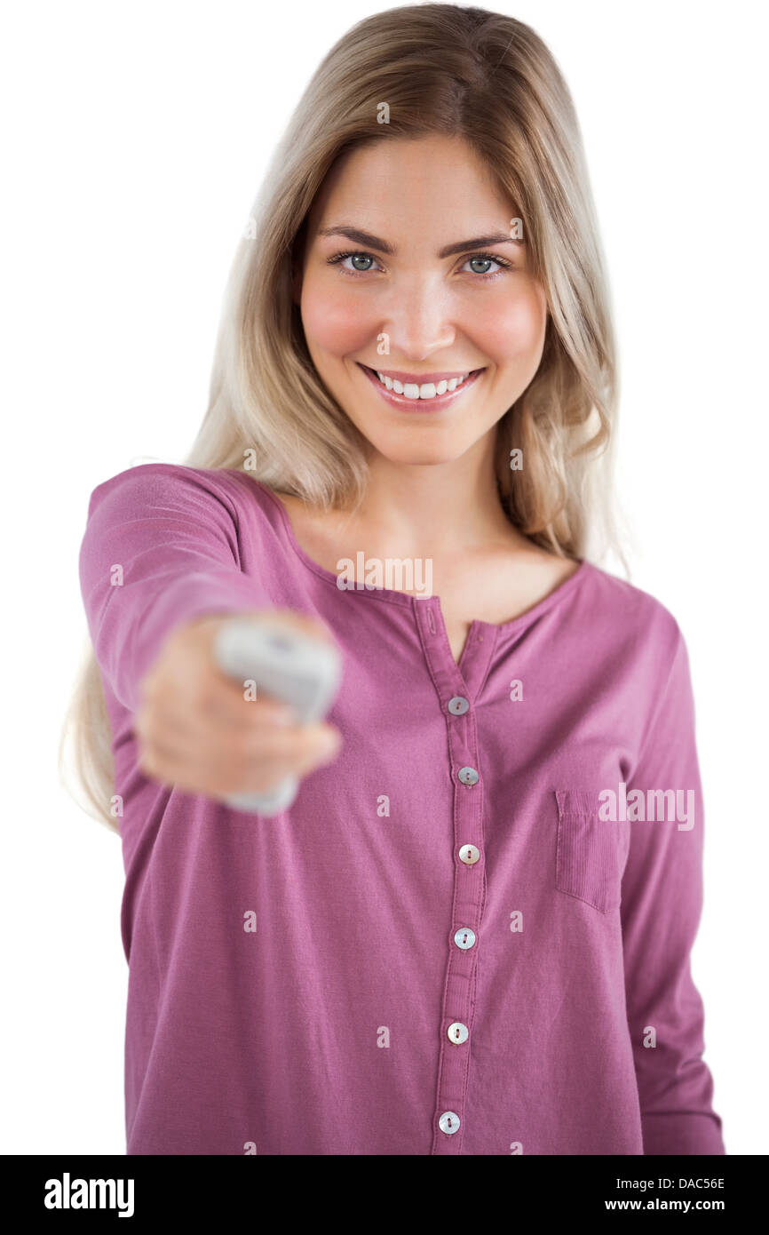 Young woman using remote control Stock Photo - Alamy Young woman using remote control Stock Photo - Alamy