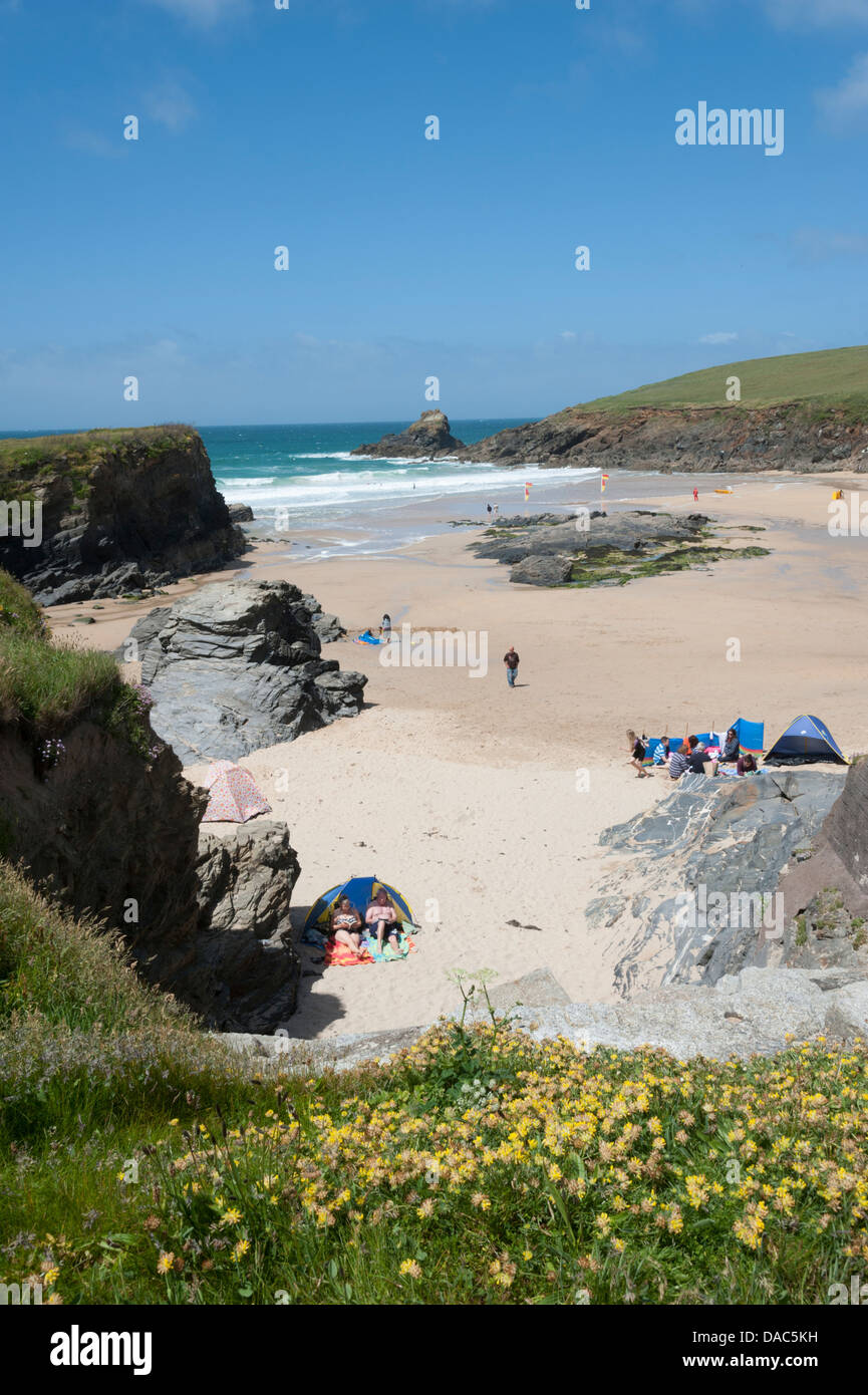 The Porthmissen beach at Trevone Bay Cornwall UK Stock Photo - Alamy