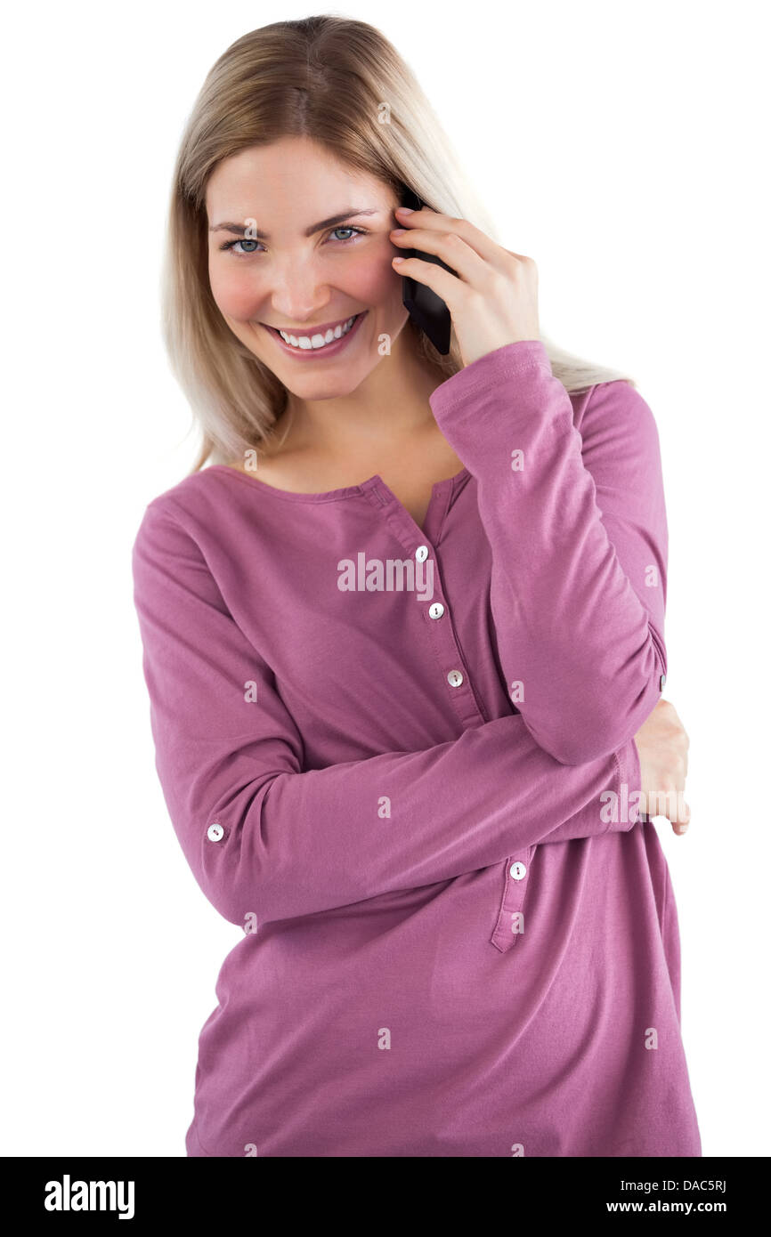 Cheerful woman having phone call Stock Photo - Alamy