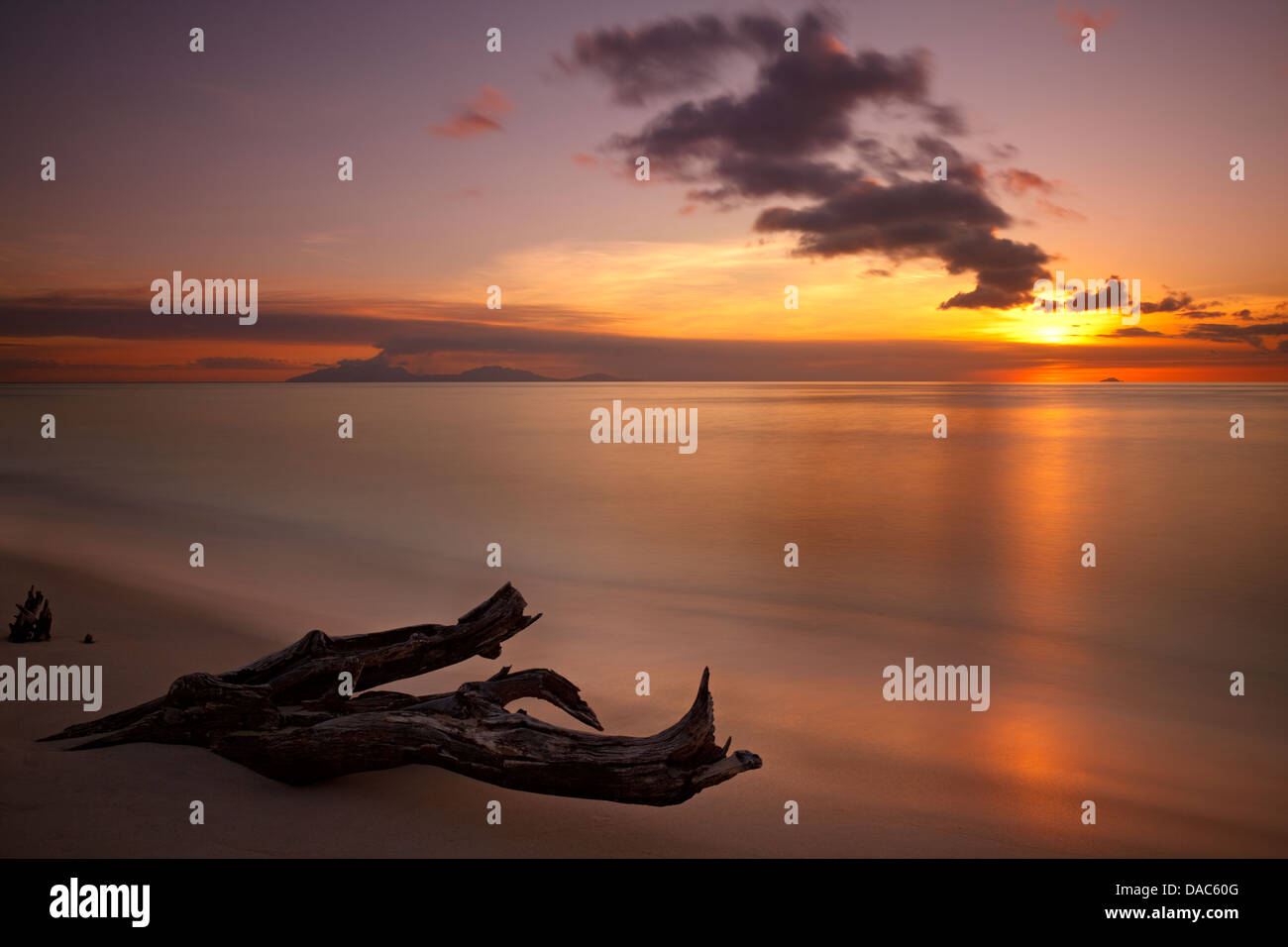 Golden sunset after a Montserrat volcano eruption seen from Antigua ...