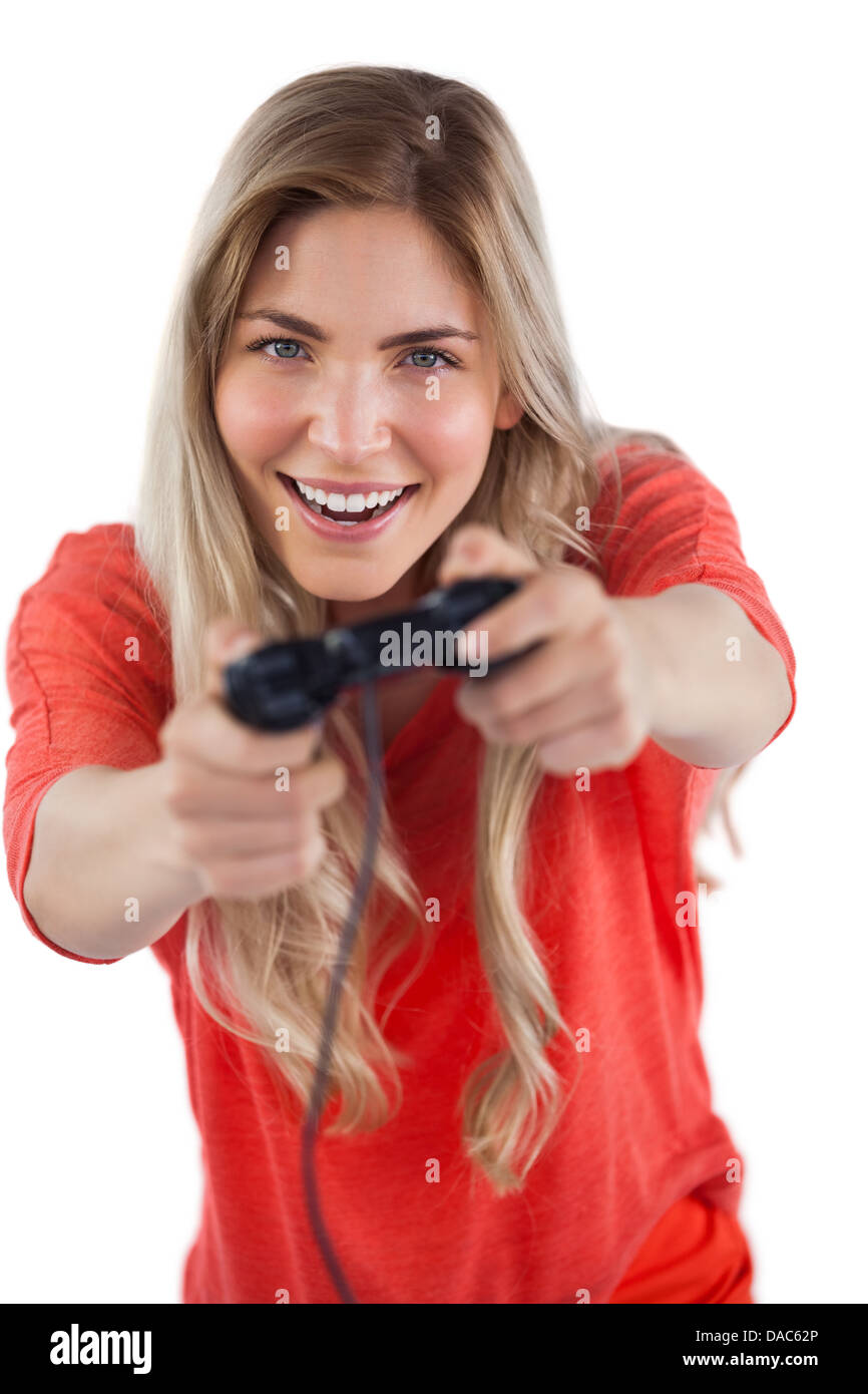 Young woman having fun with video games Stock Photo - Alamy