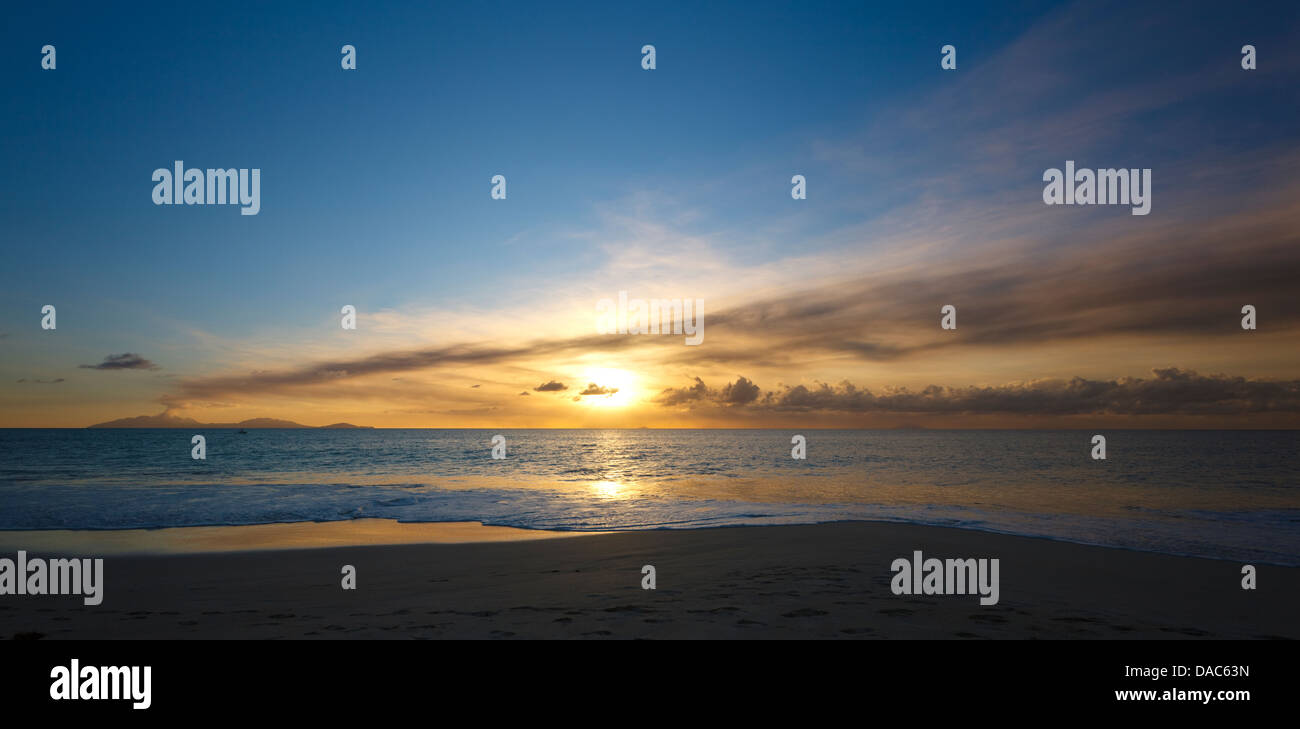 Golden sunset after a Montserrat volcano eruption seen from Antigua ...