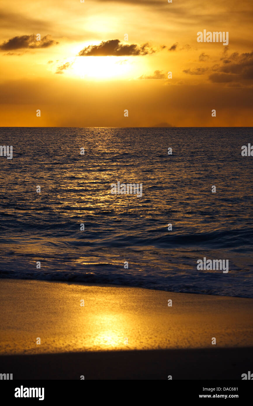 Beautiful sunset after a Montserrat volcano eruption seen from Antigua ...