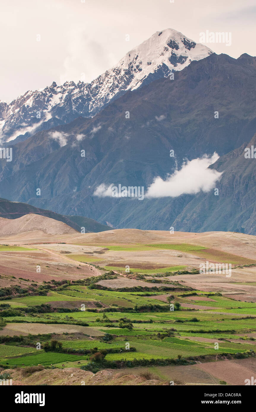 Snow covered Andes mountains mountainous landscape above the Sacred ...