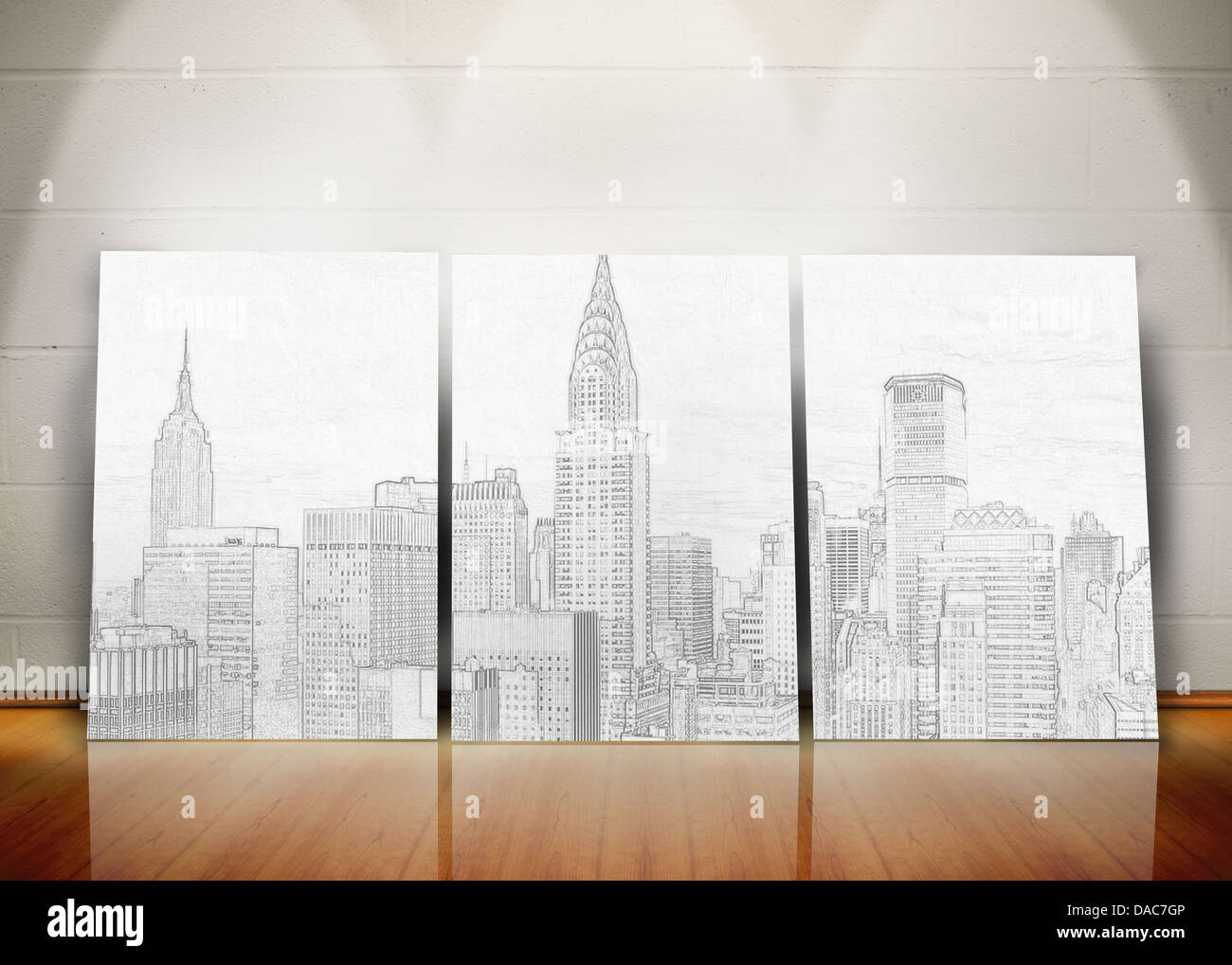 Three posters representing a big city standing in line Stock Photo - Alamy
