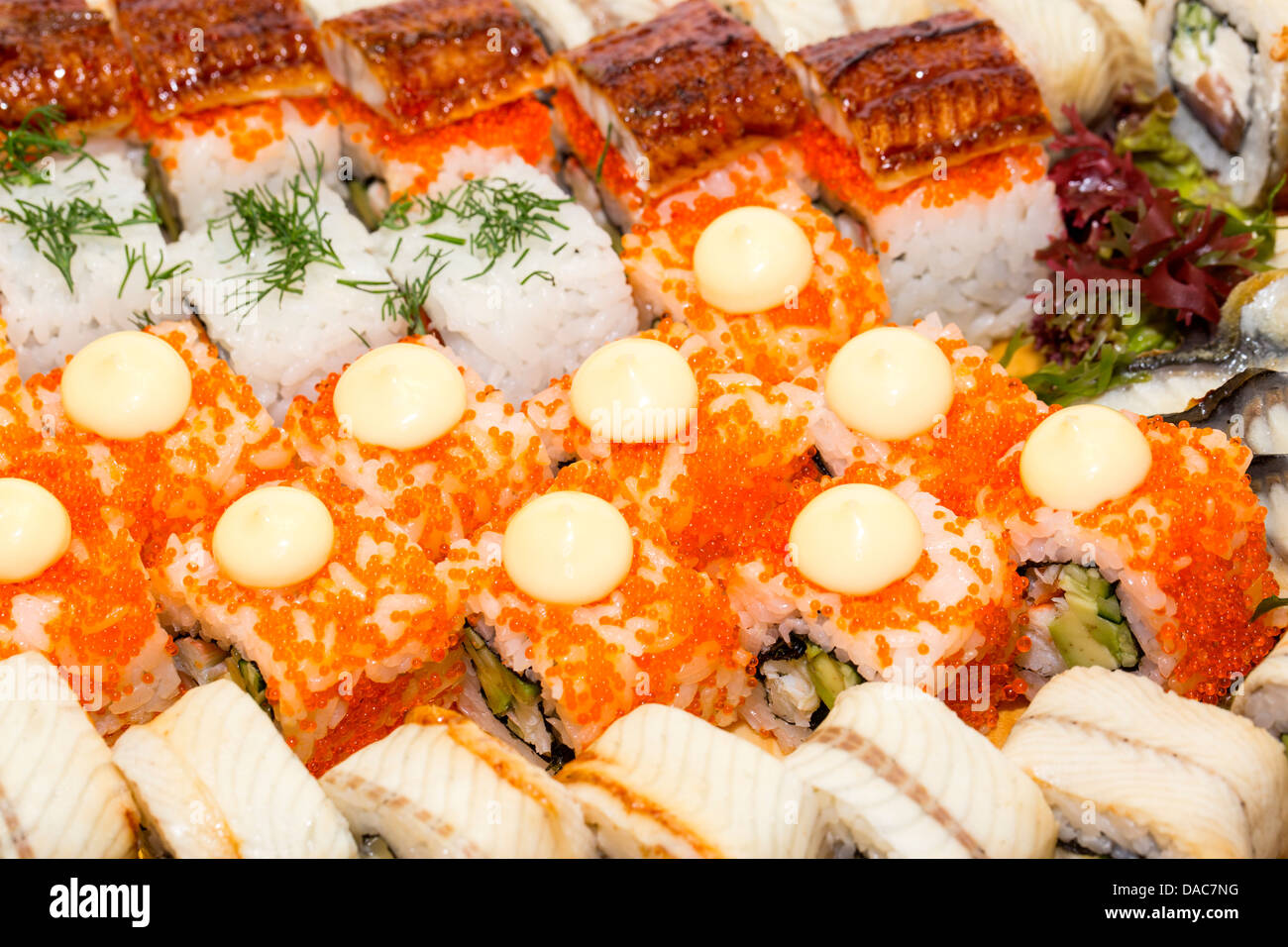 delicious seafood sushi at a Japanese restaurant Stock Photo - Alamy
