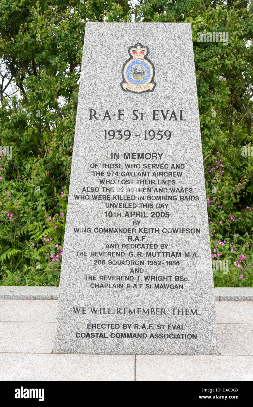RAF WWII war memorial stone St Eval Church North Cornwall UK Stock ...