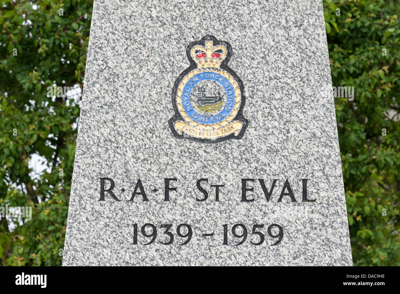 RAF WWII war memorial stone St Eval Church North Cornwall UK Stock ...
