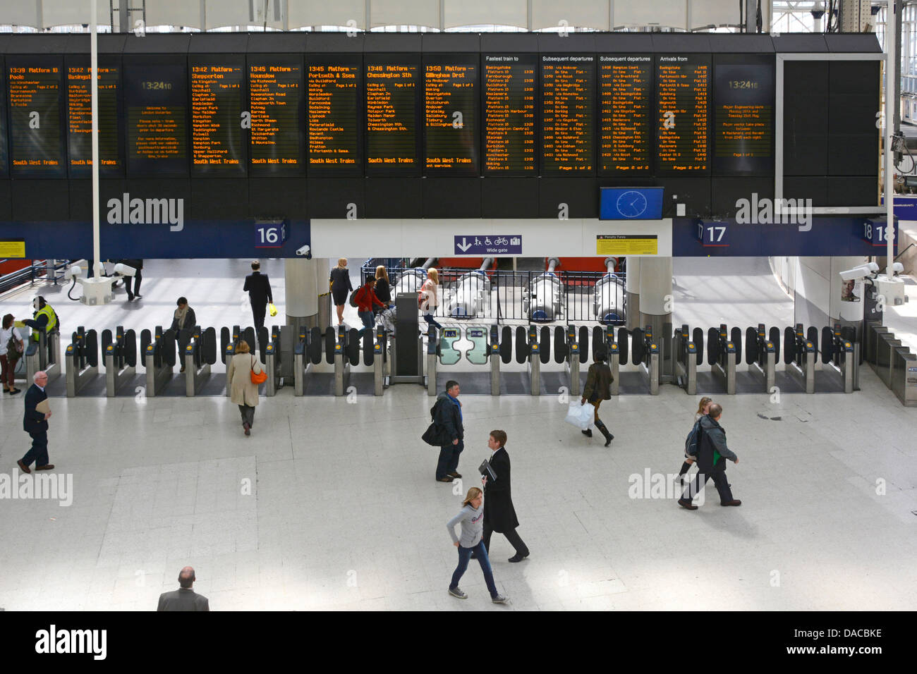 Waterloo railway station arrival and departure information panels above ...