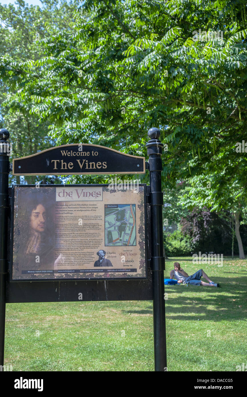 The Vines Park Sign, Rochester, Medway, Kent, England, UK, GB Stock ...