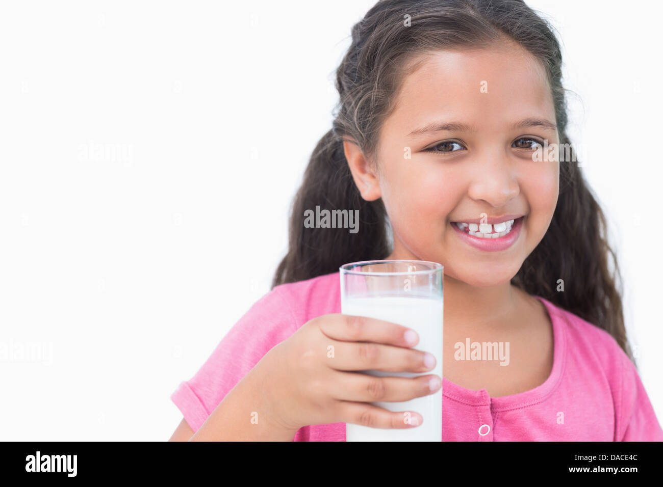 Smiling girl glass milk hi-res stock photography and images - Alamy