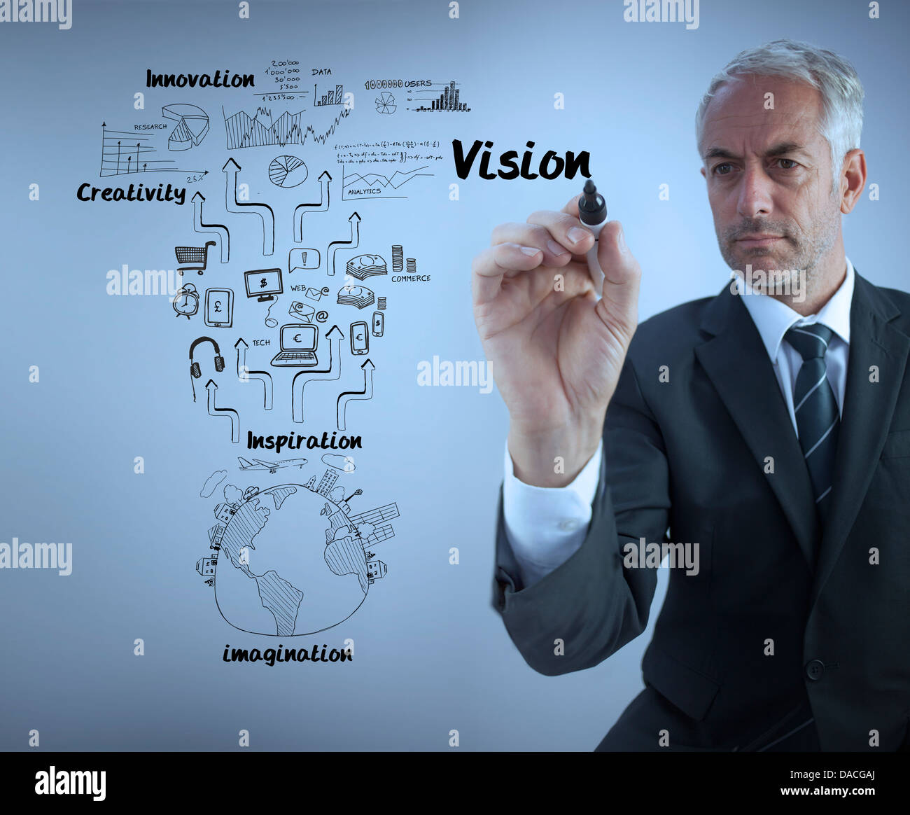 Businessman writing the word vision with a marker Stock Photo - Alamy