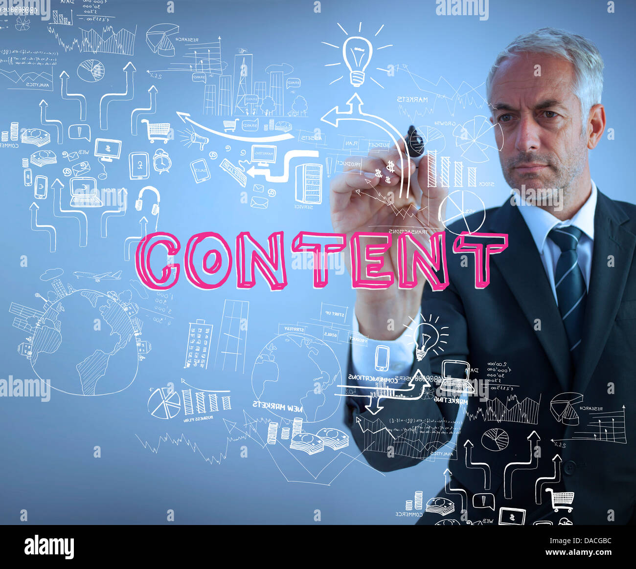 Businessman holding a marker and writing the word content Stock Photo ...