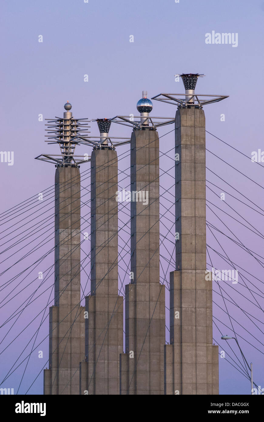 "Sky Stations" by R.M. Fischer top the Bartle Hall pylons in downtown ...