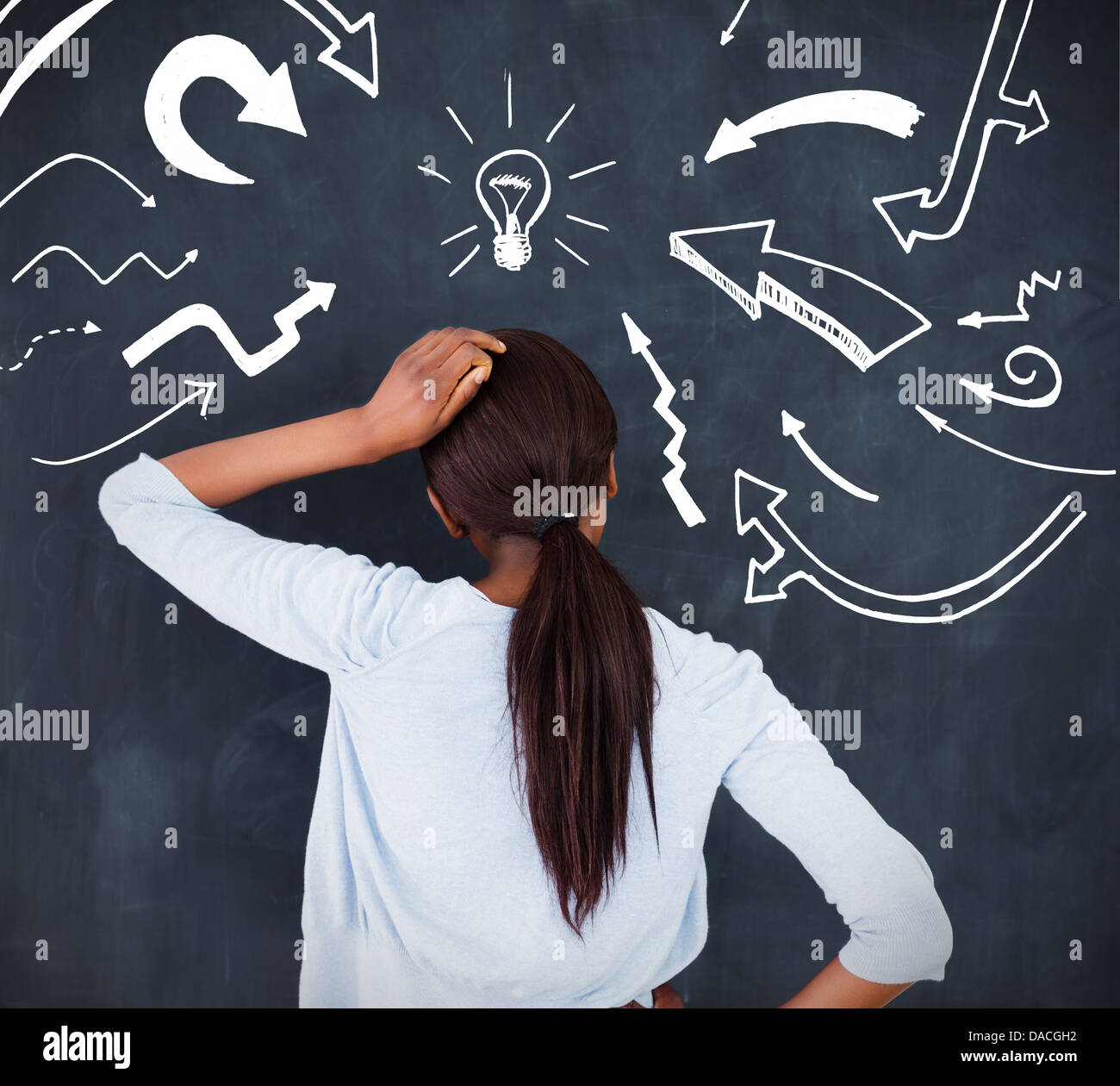 Rear view of a woman having an idea Stock Photo - Alamy