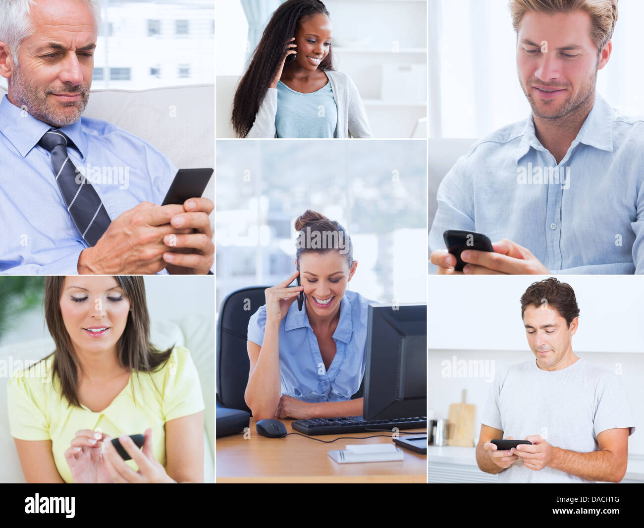 Collage of pictures showing people using their mobile phone Stock Photo ...